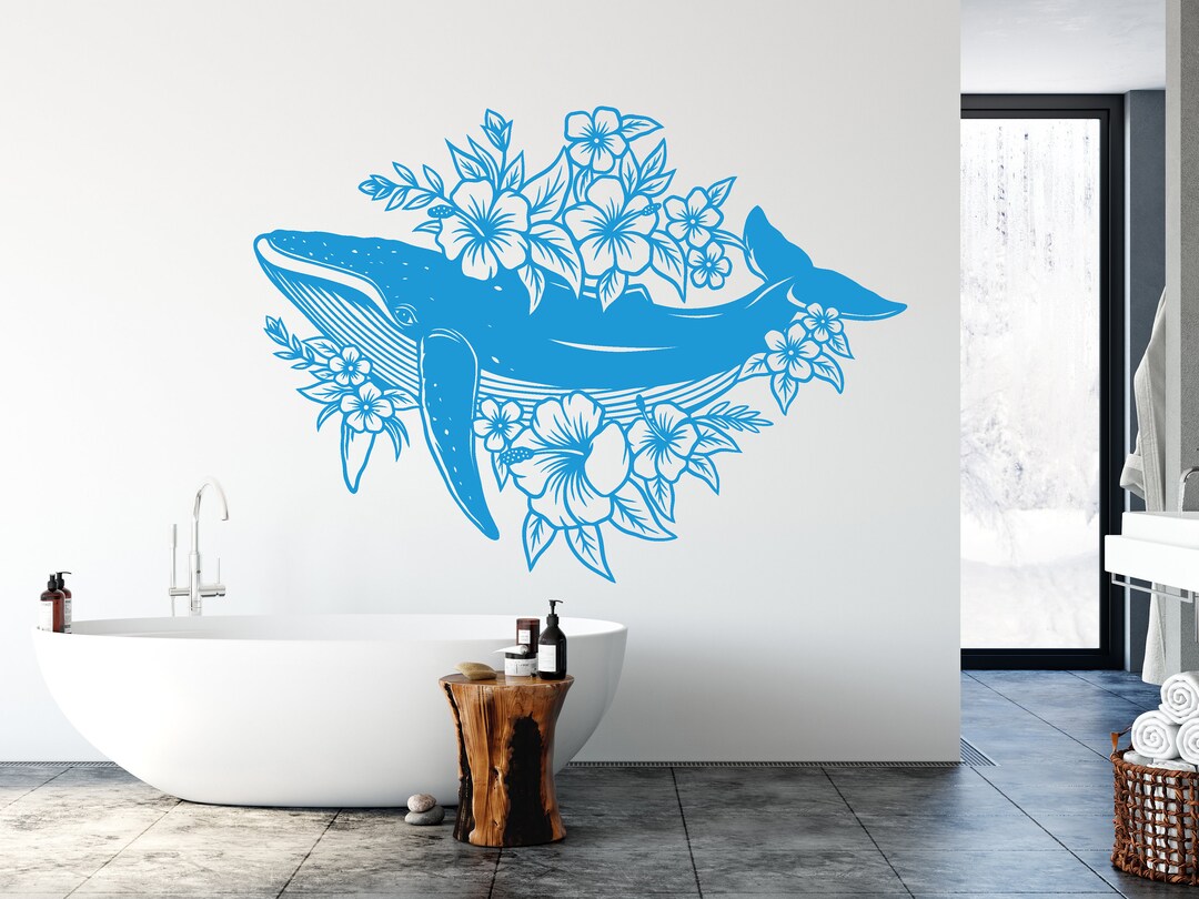 Floral Whale Wall Decor Whale Wall Decals Whale Tribal Wall - Etsy