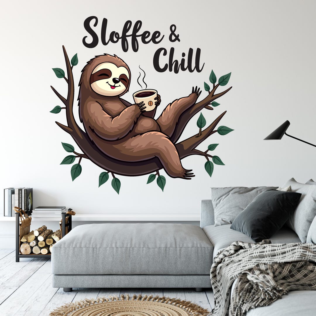 Sloth Coffee Wall Decor, Sloth Wall Decals, Sloth Wall Art, Sloth Wall ...