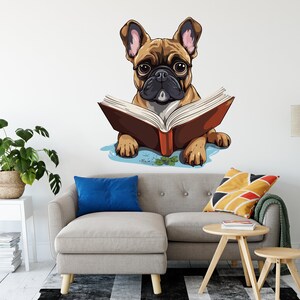 French Bulldog Reading Book Wall Decal Dog Lover Kids Wall Decal Books ...