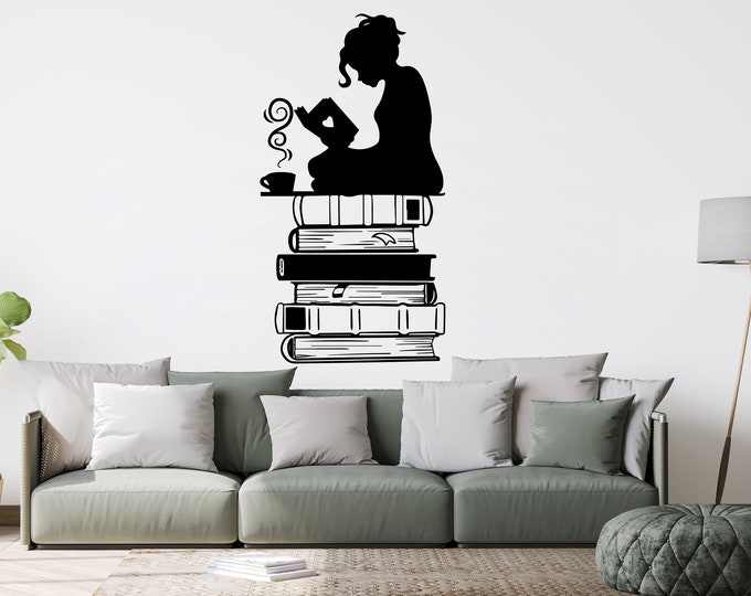 Boy Girl Read Books Wall Decal Stars Moon Wall Art-reading Corner Wall ...