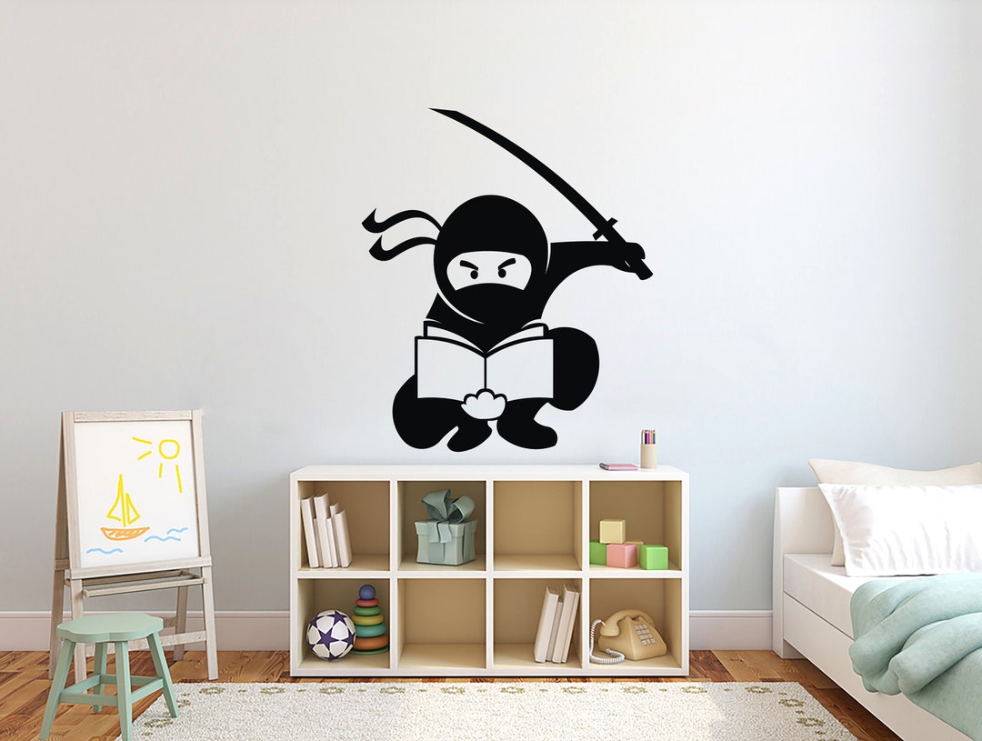 Ninja Reading Book Wall Decal Ninja Art Wall Decal Sports Vinyl Book ...