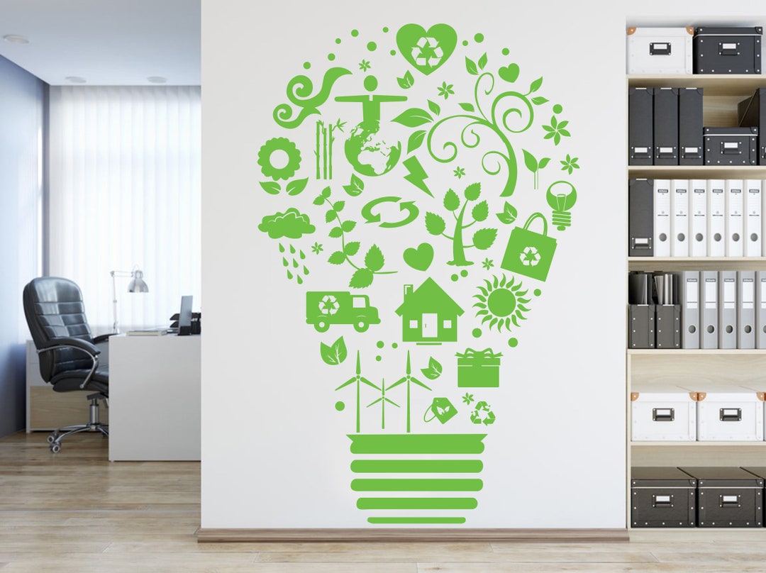Recycle Light Bulb Eco Green Office Decor Office Office Stickers Leaf ...
