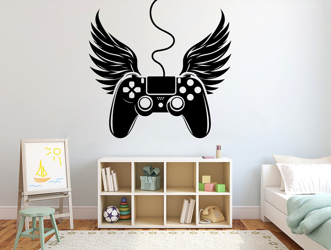 Gamer Angel Wing Wall Decor Custom Controller Decal Video Game Wall ...