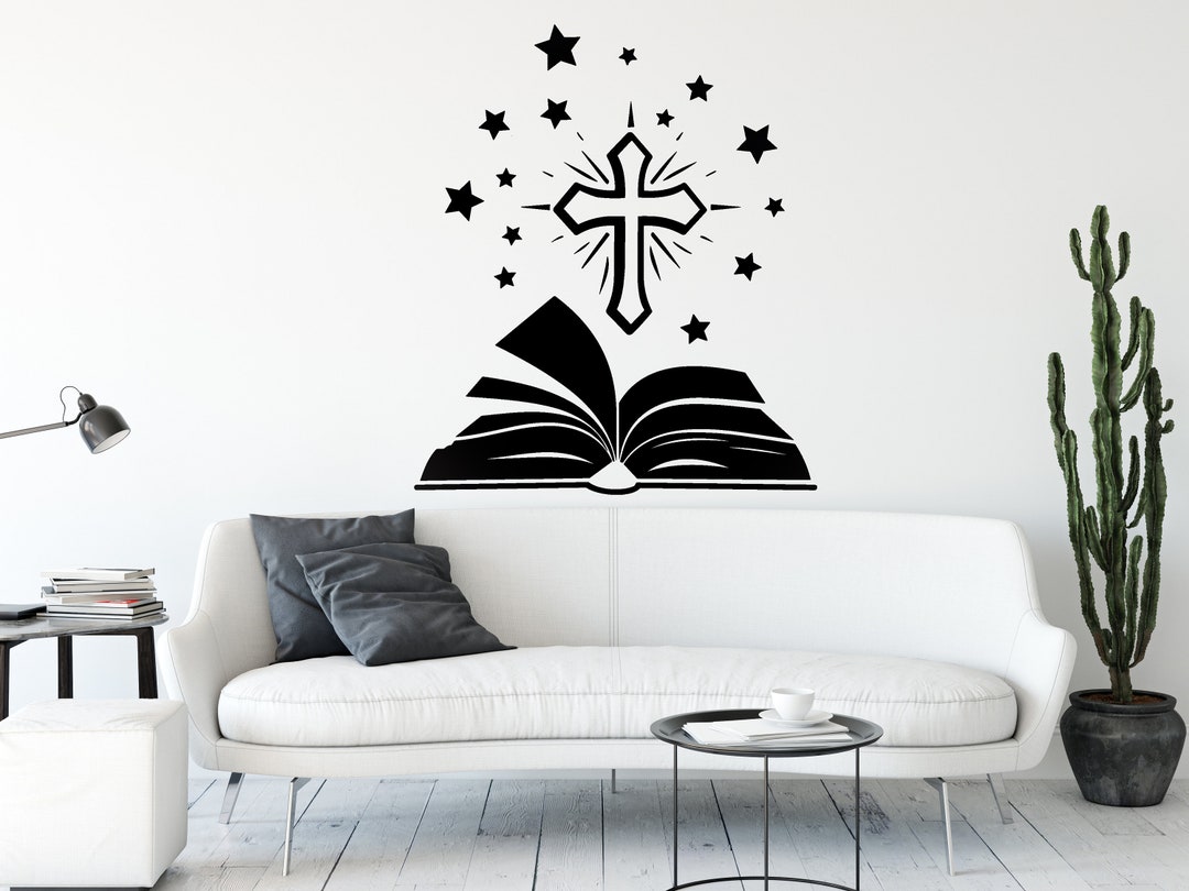 Christian Wall Decal Bible Book Wall Decal Cross Wall Art Bible Book ...