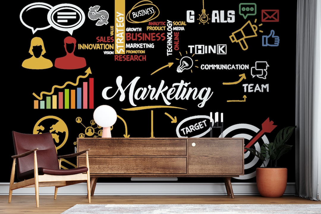 Marketing Wall Decal Office Wall Mural Business Peel and Stick Fabric ...