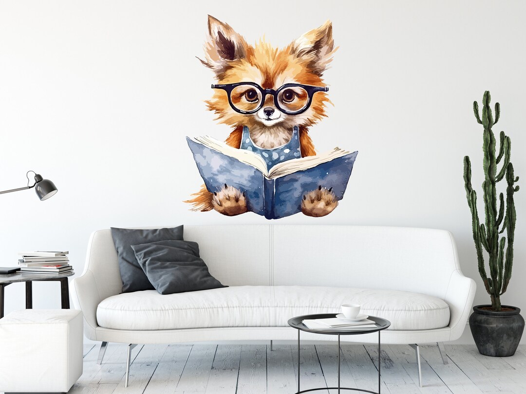 Fox Reading Fox Wall Bear Fox Lover Kids Wall Decal Books Reading Room ...