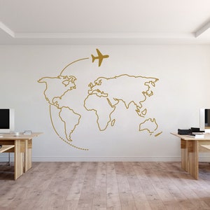 Travel World Map Wall Decor Airplane Travel Wall Office Stickers ...
