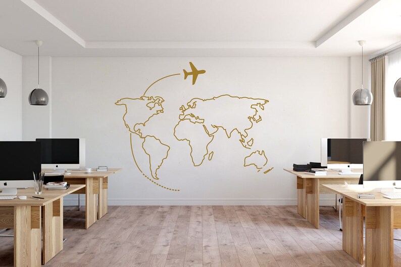 Travel World Map Wall Decor Airplane Travel Wall Office - Etsy