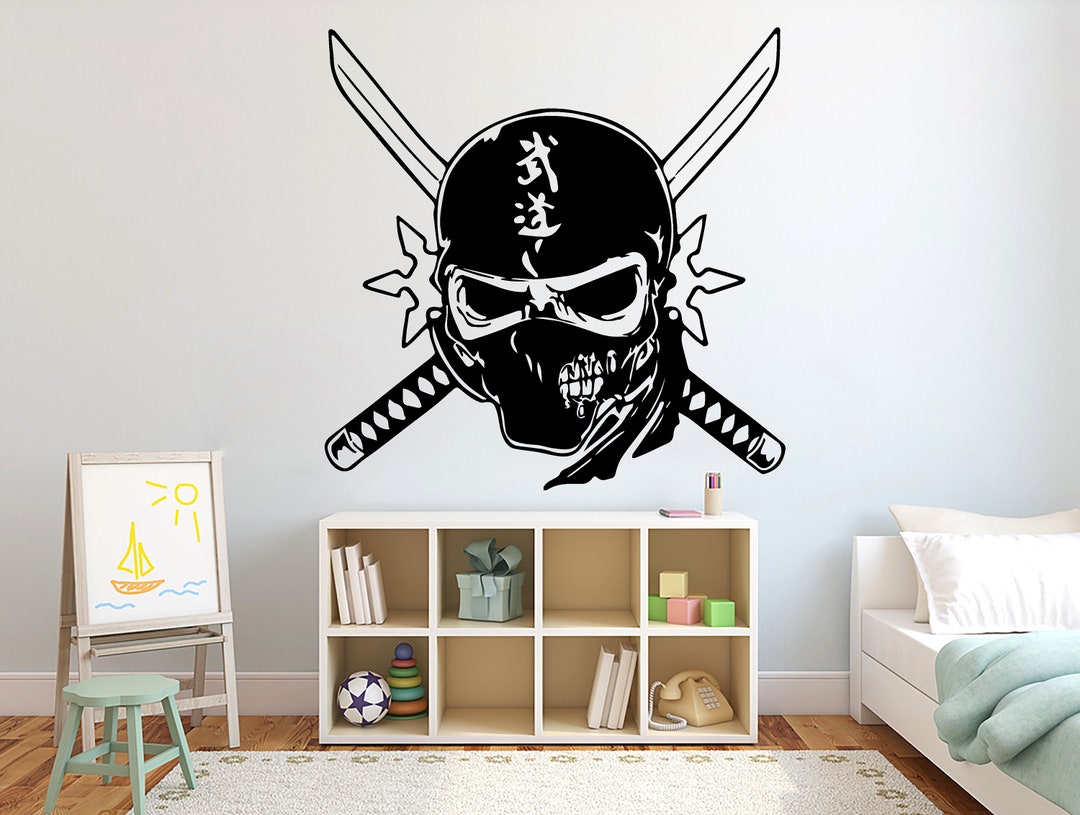 Ninja Skull Wall Decal Ninja Art Wall Decal Vinyl Ninja Gifts Kicks ...