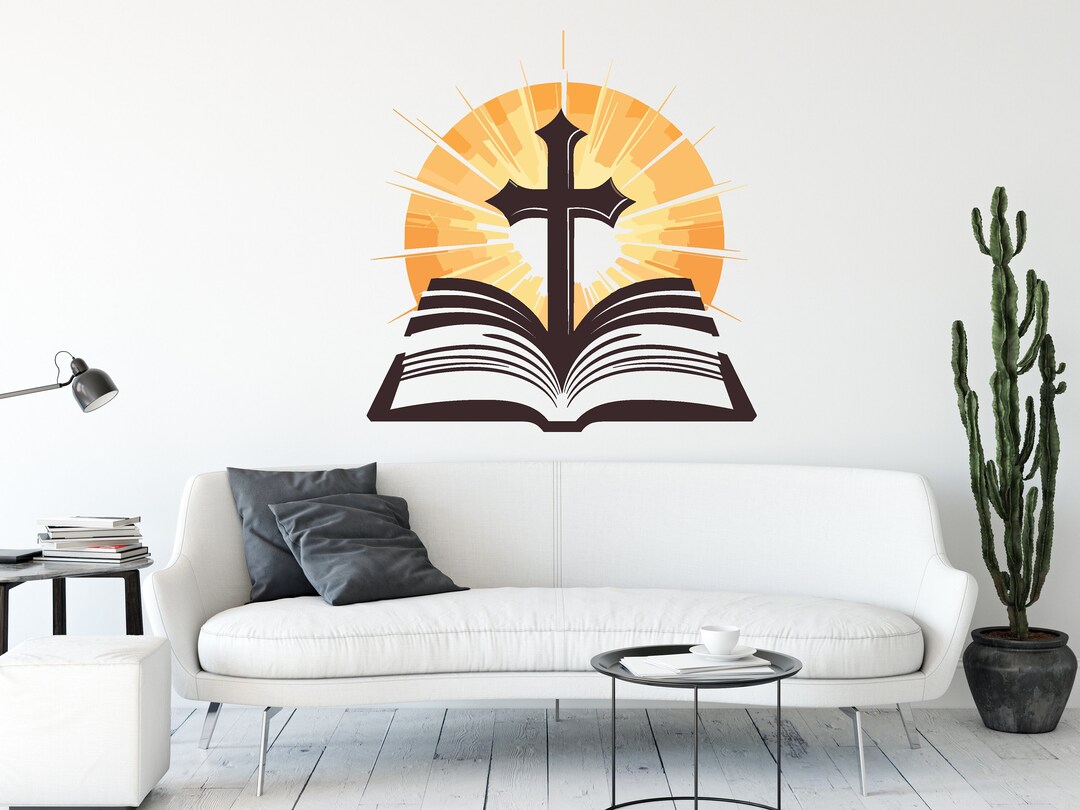 Christian Wall Decal Cross Books Wall Decal Quotes Wall Art Bible Sun ...