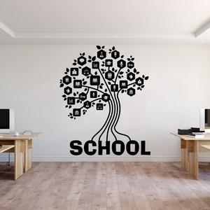 School Tree Wall Decal, Library Wall Art, Education Decals, Back to ...