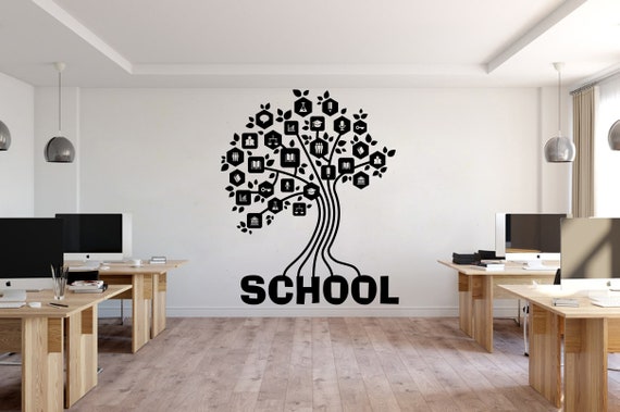 School Tree Wall Decal Library Wall Art Education Decals - Etsy