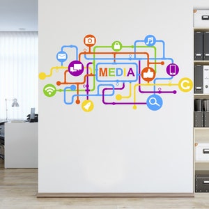 Social Media Wall Decal, Technology Vinyl Wall Art Decals, Company Name ...