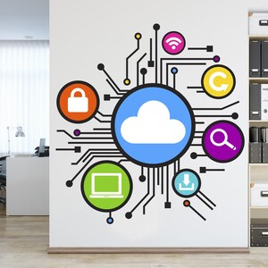 Cloud Wall Decal, Technology Vinyl Wall Art Decals, Company Name Decal ...