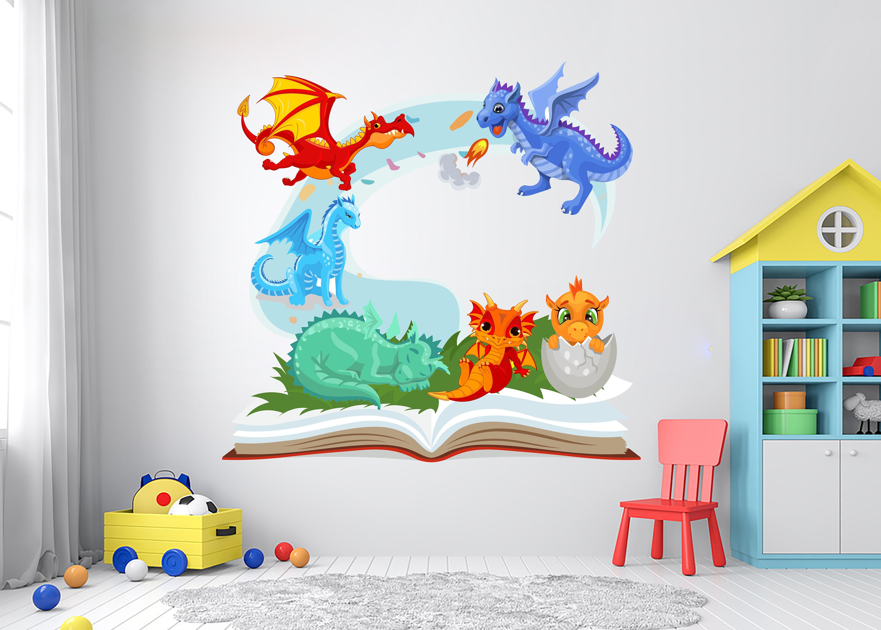 Dragon Books Wall Decals Dragon Kids Wall Decal Books Reading - Etsy