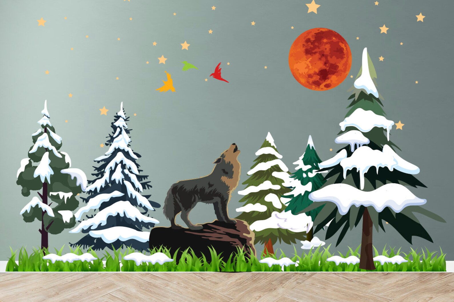 Wolf Howling at Moon Wall Decals Wolf Wall Decor Animal Nature | Etsy