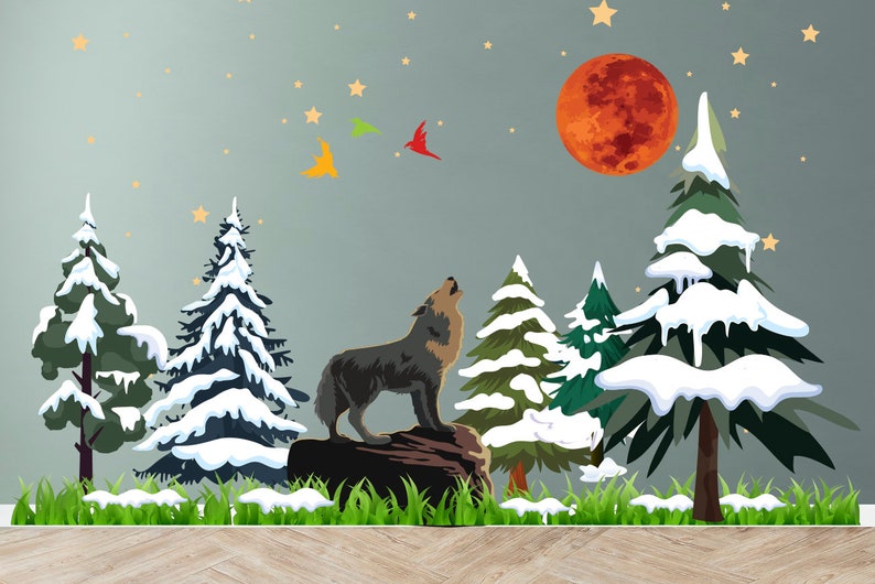 Wolf Howling at Moon Wall Decals Wolf Wall Decor Animal Nature | Etsy
