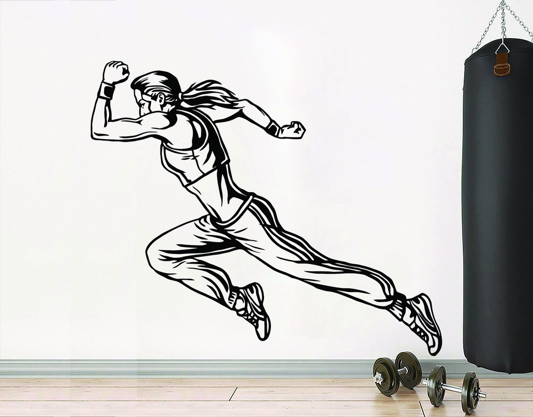 Girl Running Gym Wall Decal Strong Girl Power Fitness Quote Decor ...