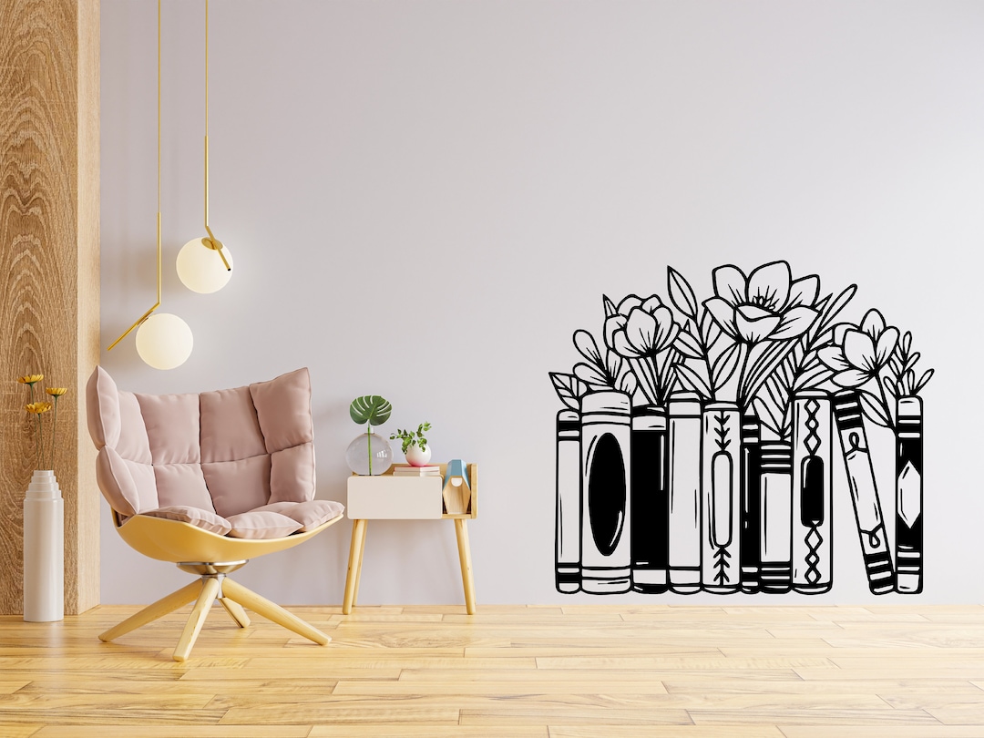 Book Wall Decal Flower Books Wall Decal Books Quote Reading Room ...