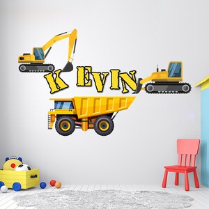 Custom Name Constuction Truck Wall Decal Kids Wall Decor Nursery Kids ...