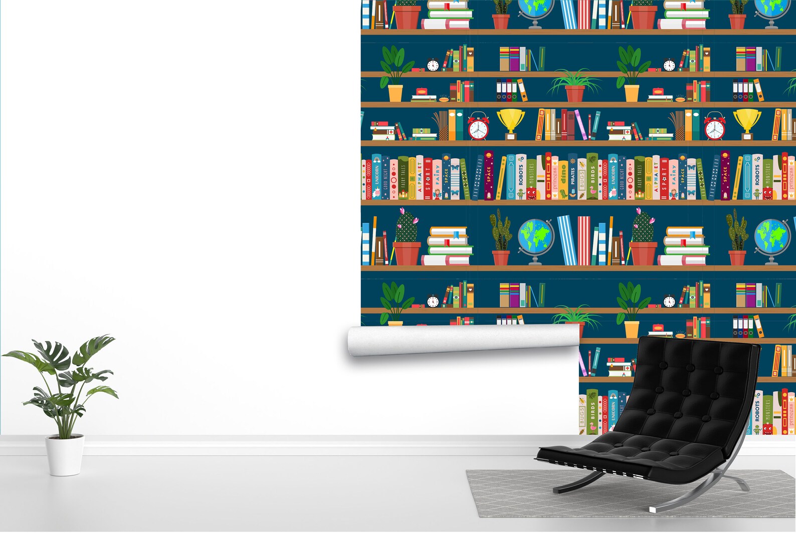 Book Wallpaper Bookshelf Peel and Stick Bookcase Fabric - Etsy