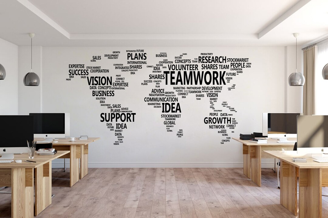 Teamwork World Map Office Decor Office Stickers Office Wall Art Gifts ...
