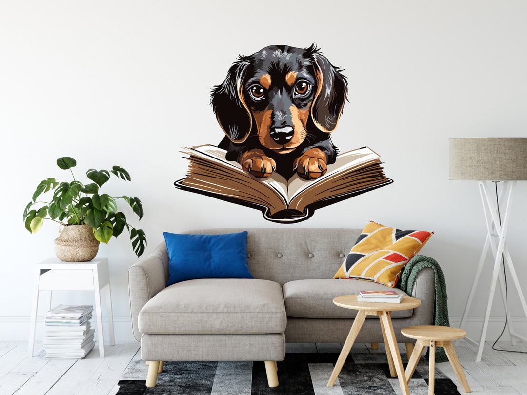 Dog Reading Book Wall Bear Dog Lover Kids Wall Decal Books Reading Room ...