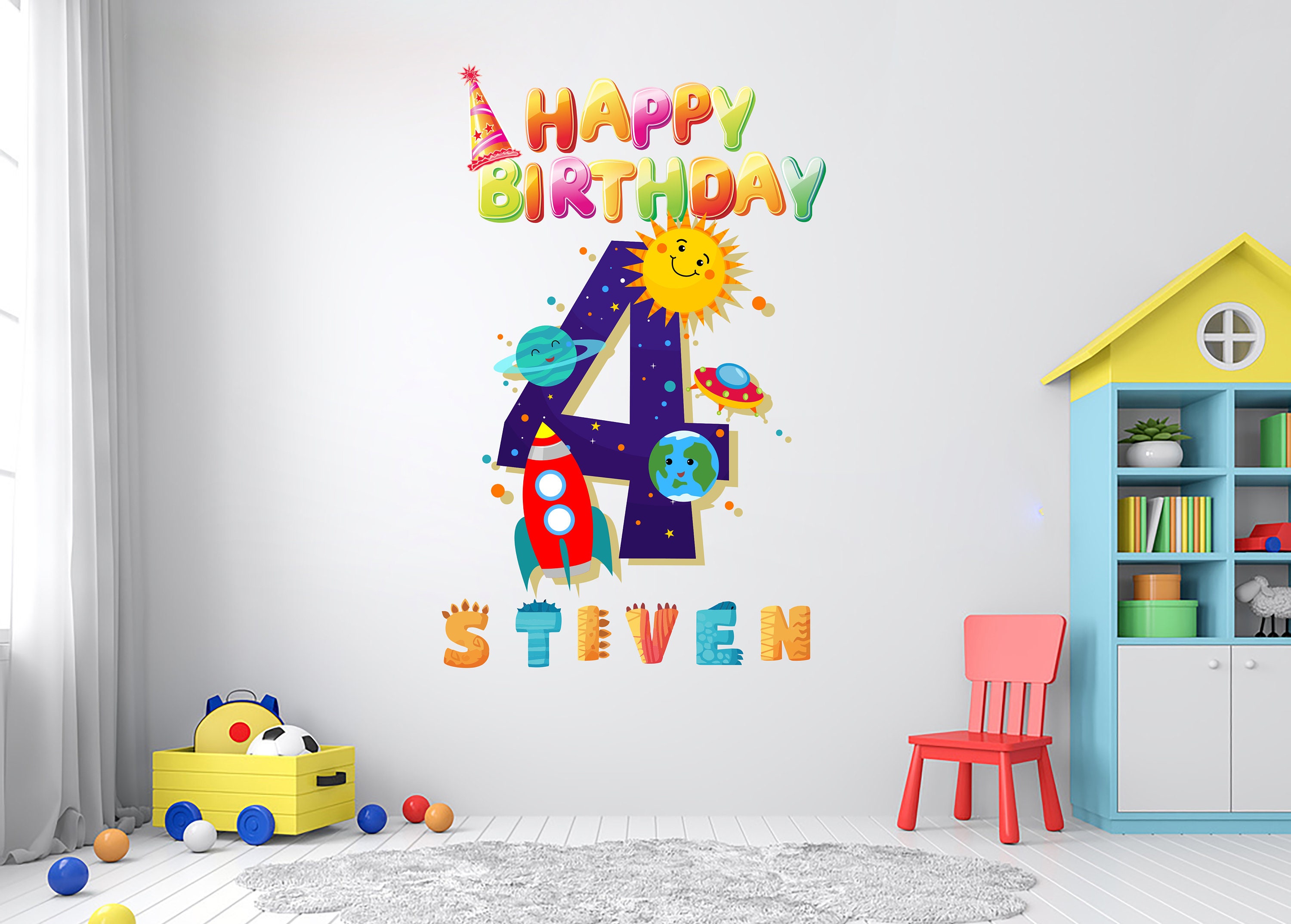 4th Happy Birthday Rocket Wall Decal Custom Name Decals - Etsy