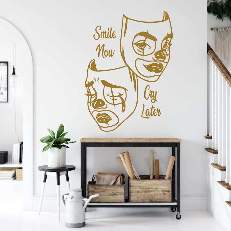 Smile Now Cry Later Wall Decal Clown Mask Minimalist Line Art - Etsy
