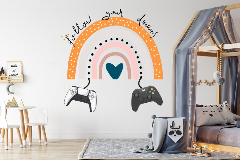 Rainbow Arch Gamer Modern Boho Controller Wall Art Arch | Etsy