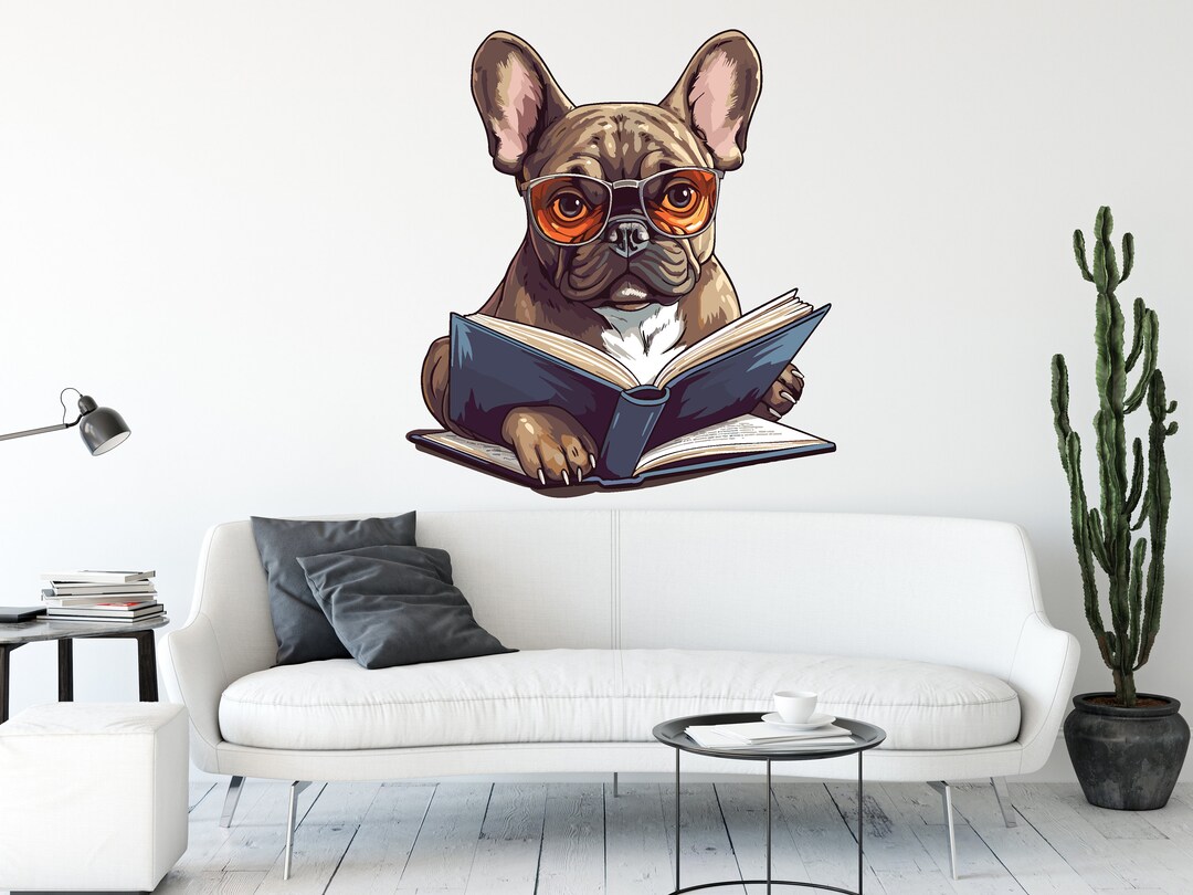 French Bulldog Reading Book Wall Decal Dog Lover Kids Wall Decal Books ...