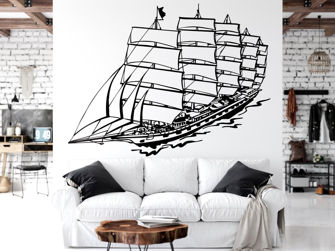 Nautical Ship Wall Decal Boat Decor Sailboat Art Vinyl Ship Wall ...