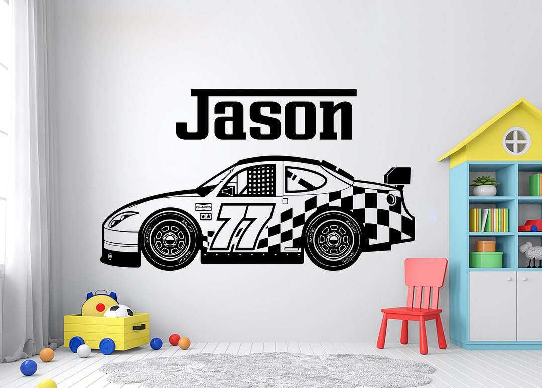 Personalized Name Racing Car Wall Decal Race Player Decal Custom Name ...