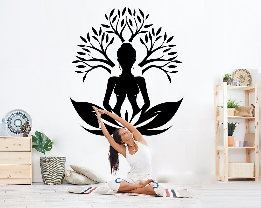 Yoga Girl Wall Decor Yoga Tree Wall Decal Meditation Decor Art Namaste ...