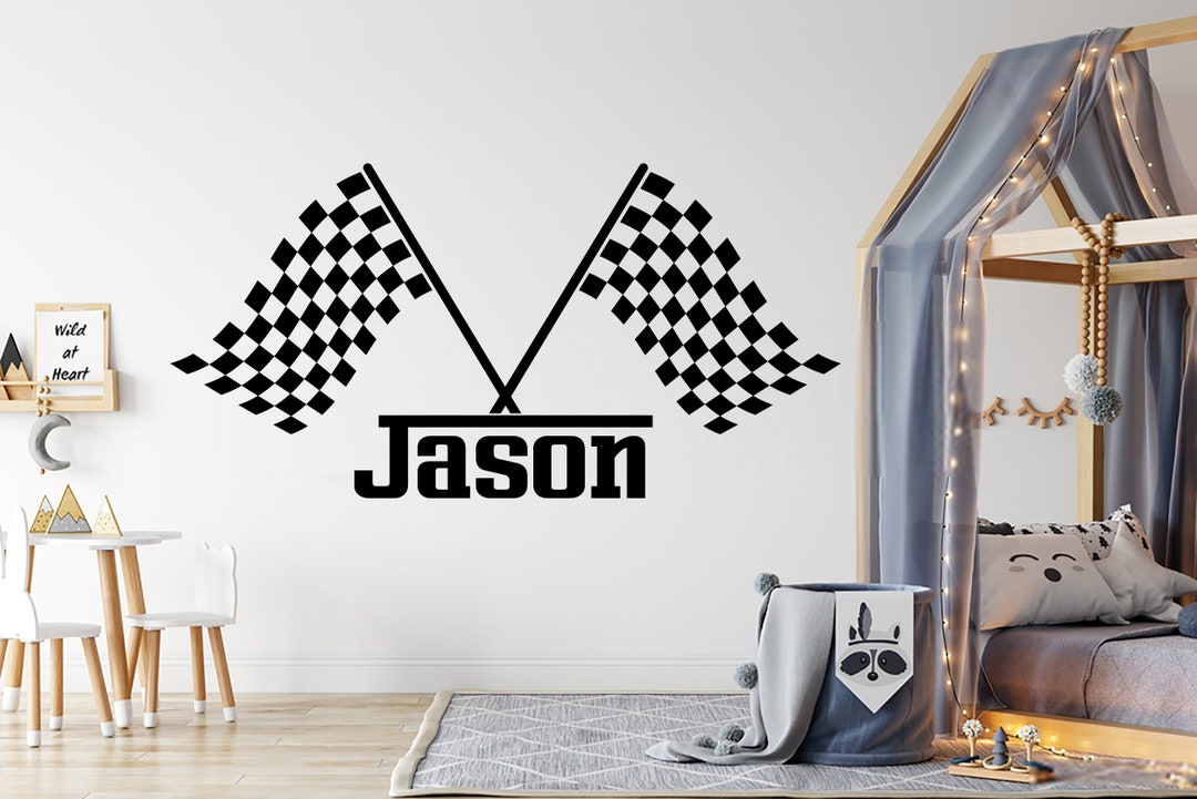 Flag Large Custom Name Racing Car Tire Checkered Flags Wall Decal ...