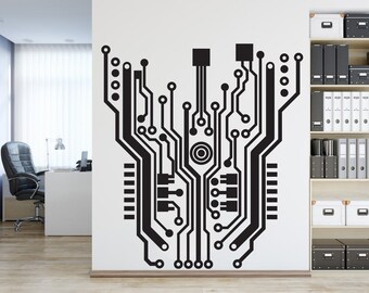 Circuit Board Wall Decal, Technology Vinyl Wall Art Decals, Gamer Room ...