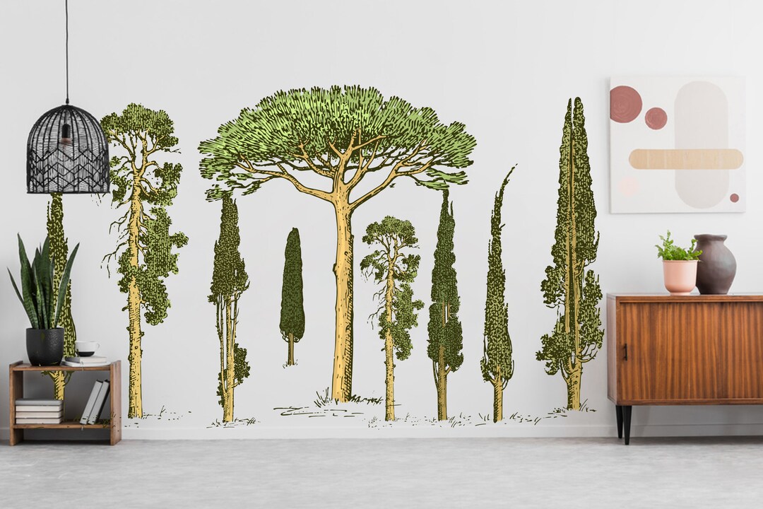 Forest Wall Decals Forest Tree Wall Decor Brids Colorful Leaves ...