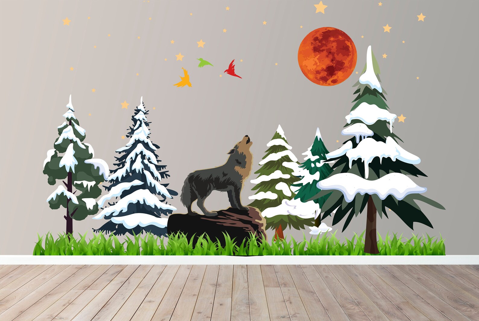 Wolf Howling at Moon Wall Decals Wolf Wall Decor Animal Nature | Etsy