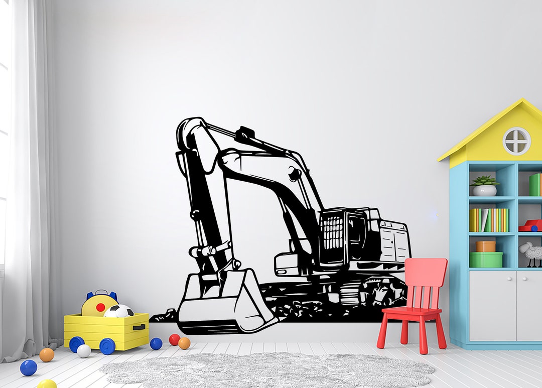 Excavator Wall Decal Constuction Kids Excavator Wall Decor Nursery Kids ...