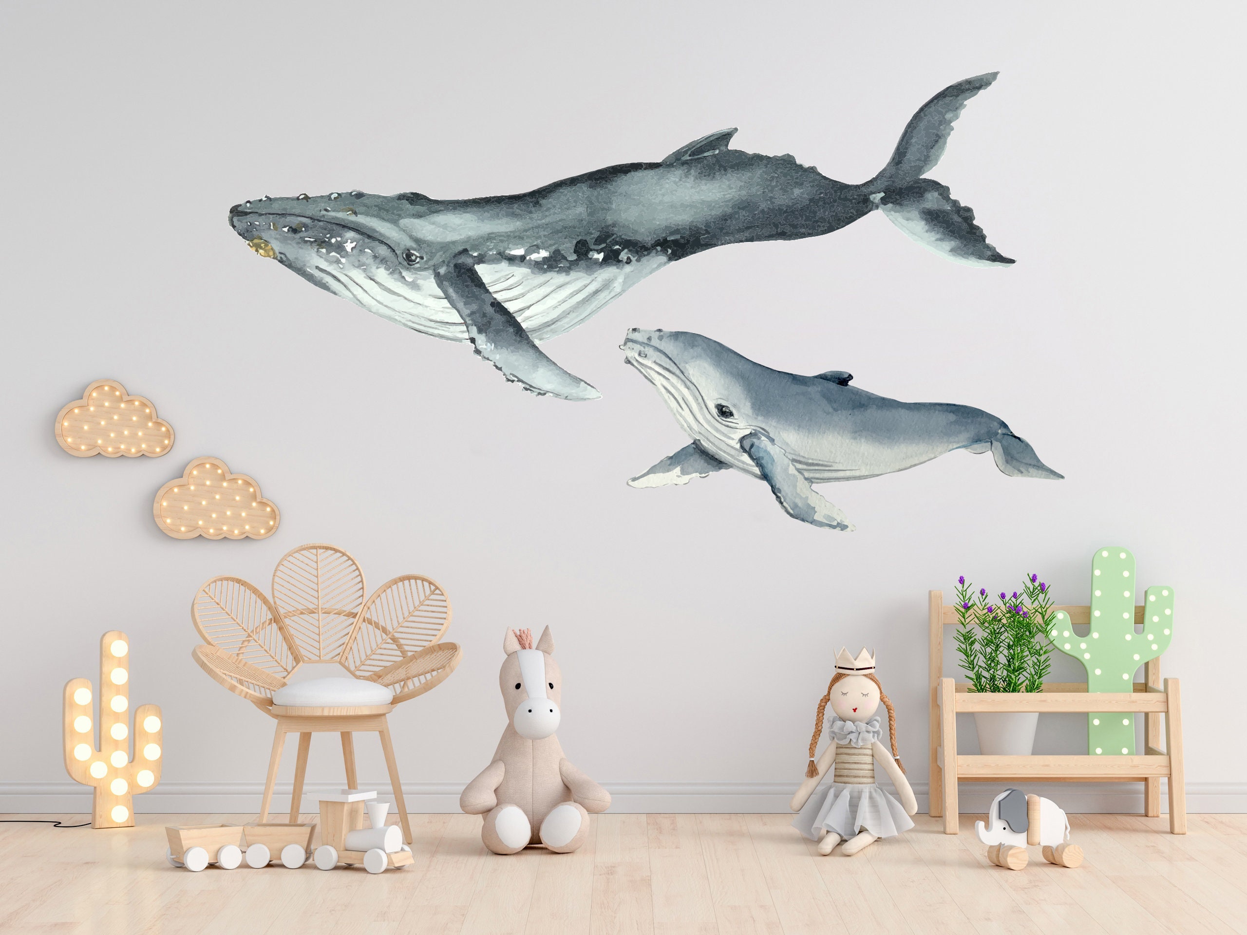 Whale Wall Decals Whale Decor Baby Whale Wall Art Ocean - Etsy