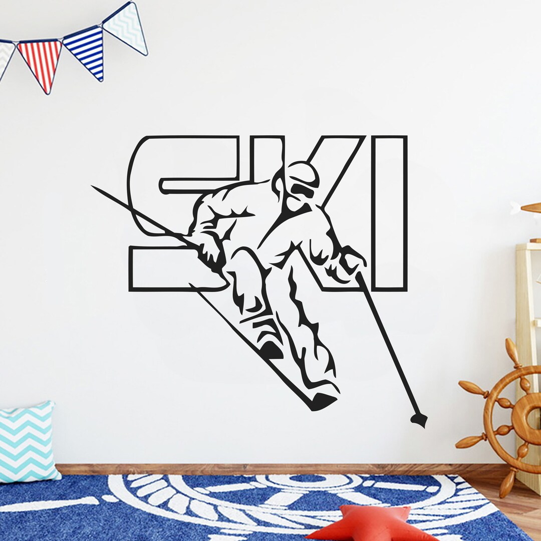 Skiing Wall Decor Custom Skier Ski Lift Chair Mountain Pine Adventure ...