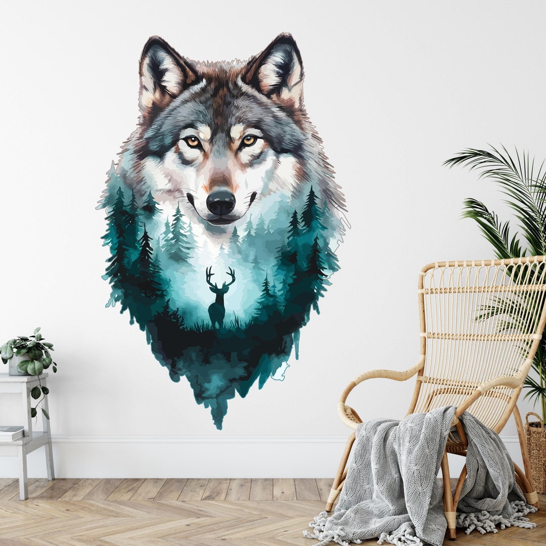 Wolf Forest Wall Decal Animal Nature Wolf Deer Animals Anime Wall Decal ...