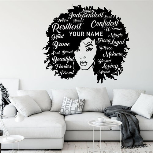 African American Wall Decal Afro Girl Wall Art Strong | Etsy