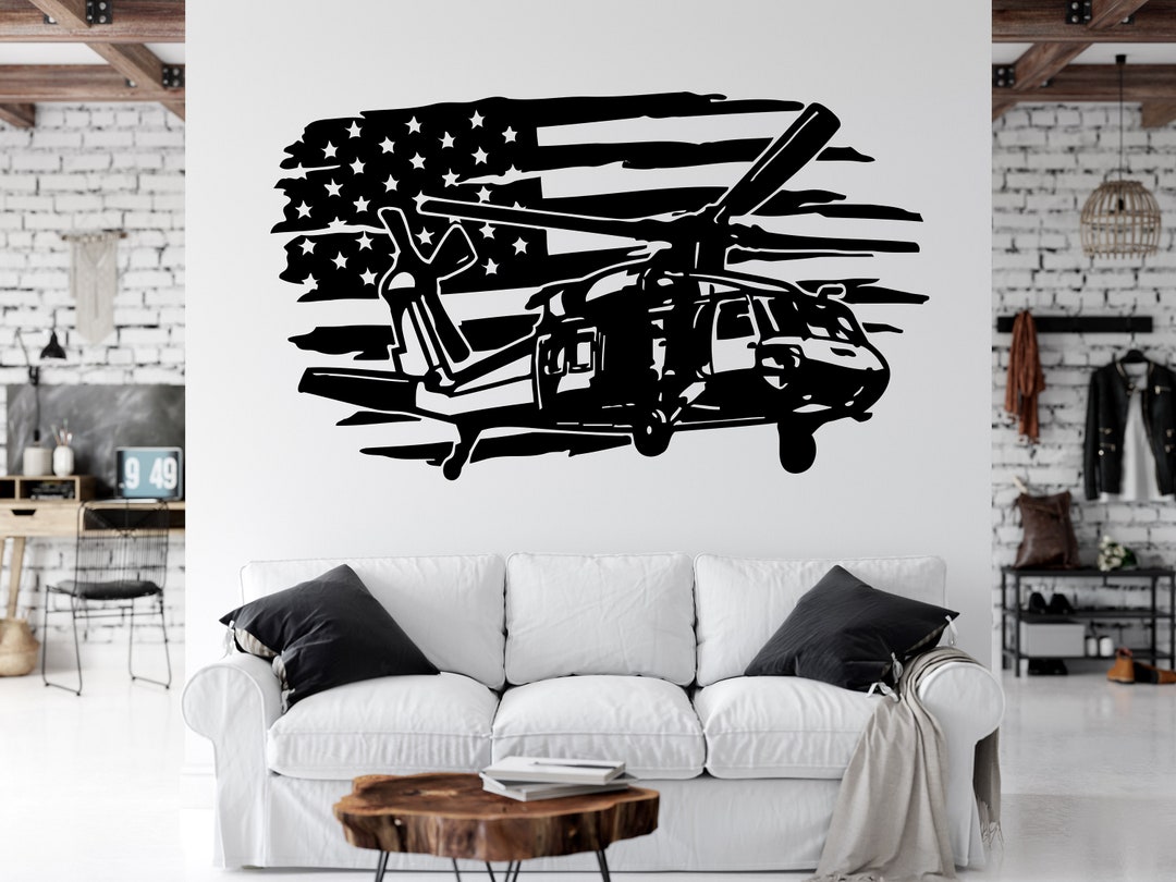 Helicopter Decal Military Wall Decal Hero Soldier Army Custom Nursery Kids Art Decal ...