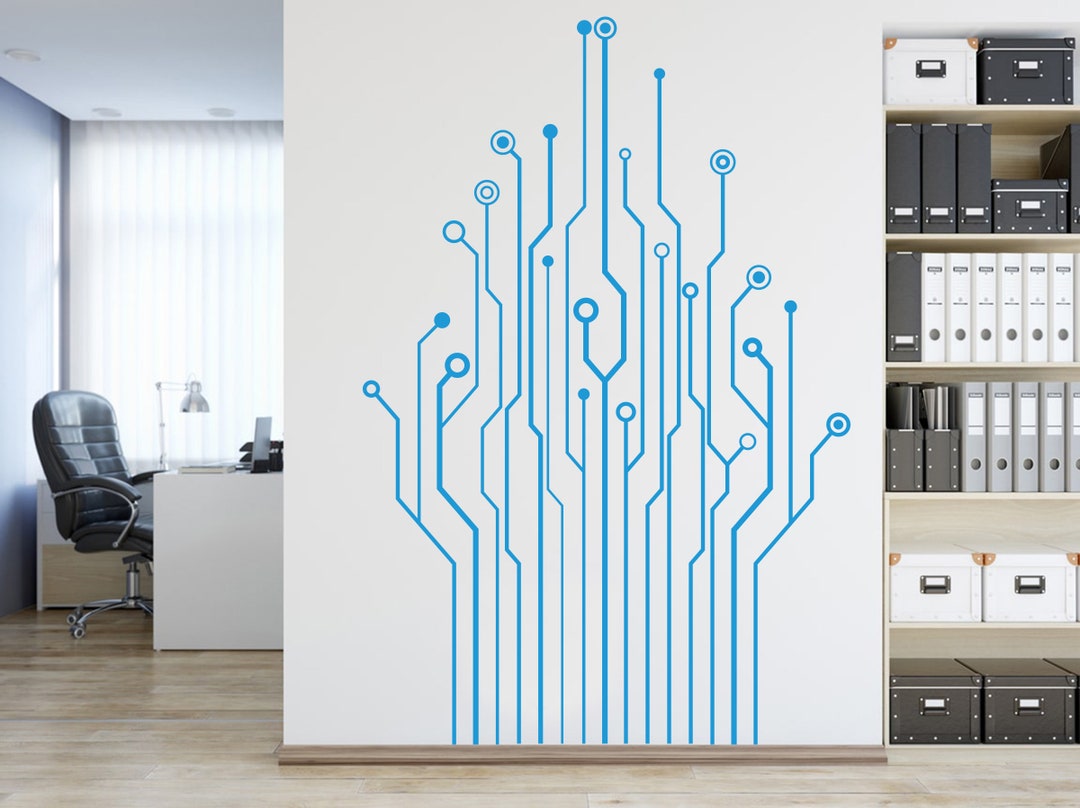 Circuit Board Wall Decal, Technology Vinyl Wall Art Decals, Gamer Room ...