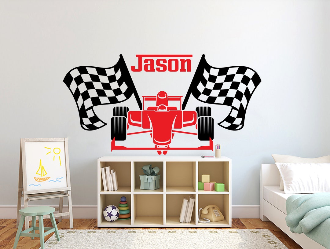 Custom Name Racing Car Vehicle Wall Decal F 1 Race Decal Personalized ...