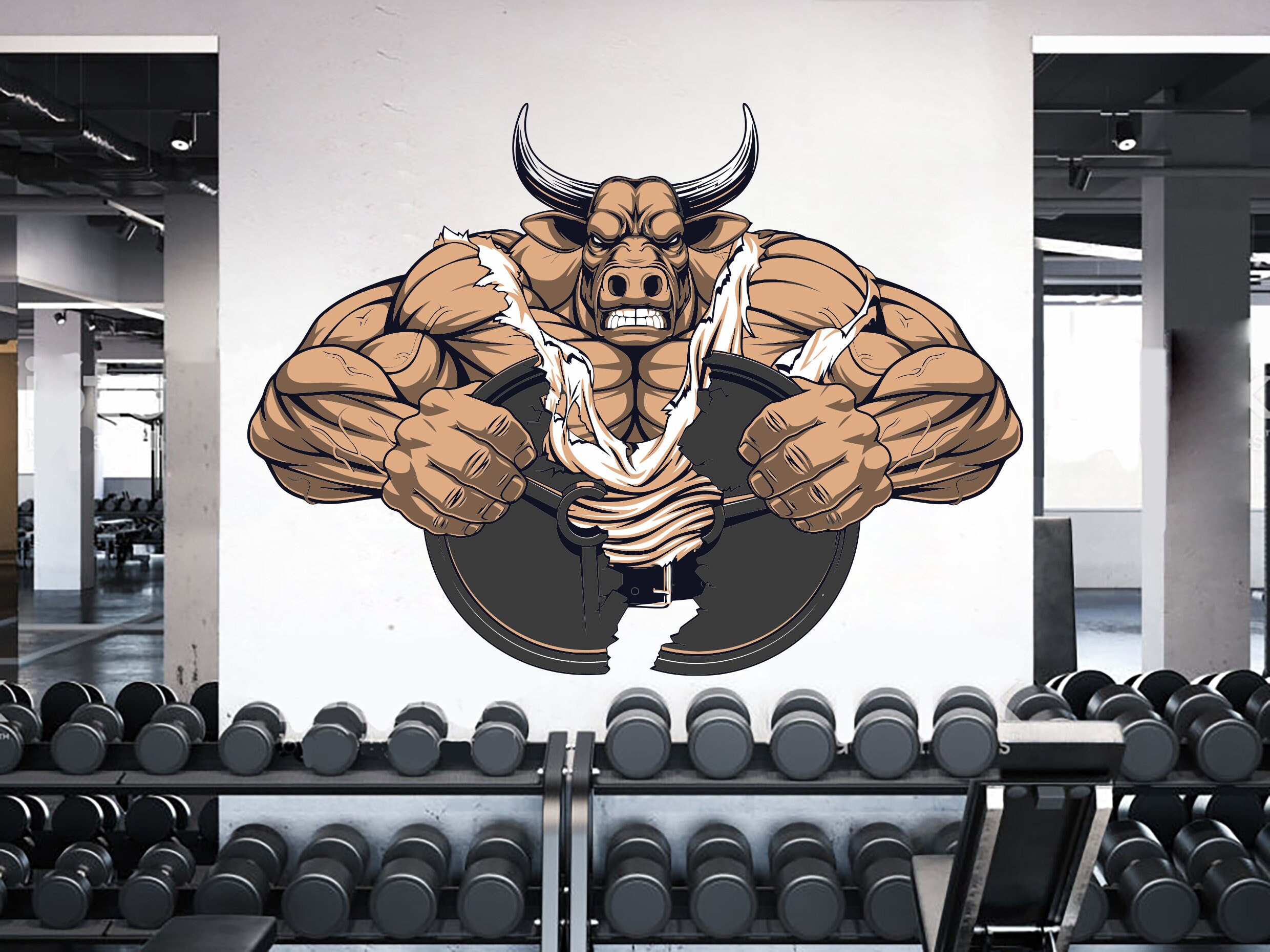 Bull Gym Wall Decal Custom Fitness Decor Workout Art Vinyl - Etsy