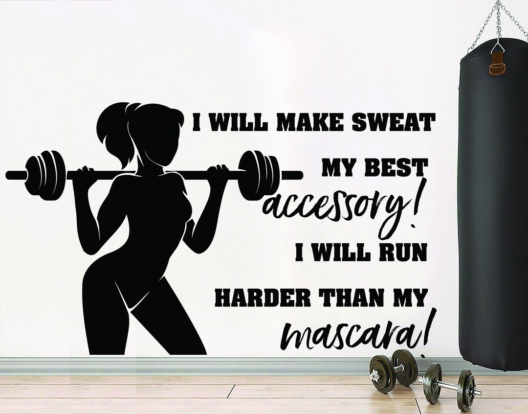 Girl Gym Wall Decal Fitness Quotes Women Decor Workout Power Art Vinyl ...