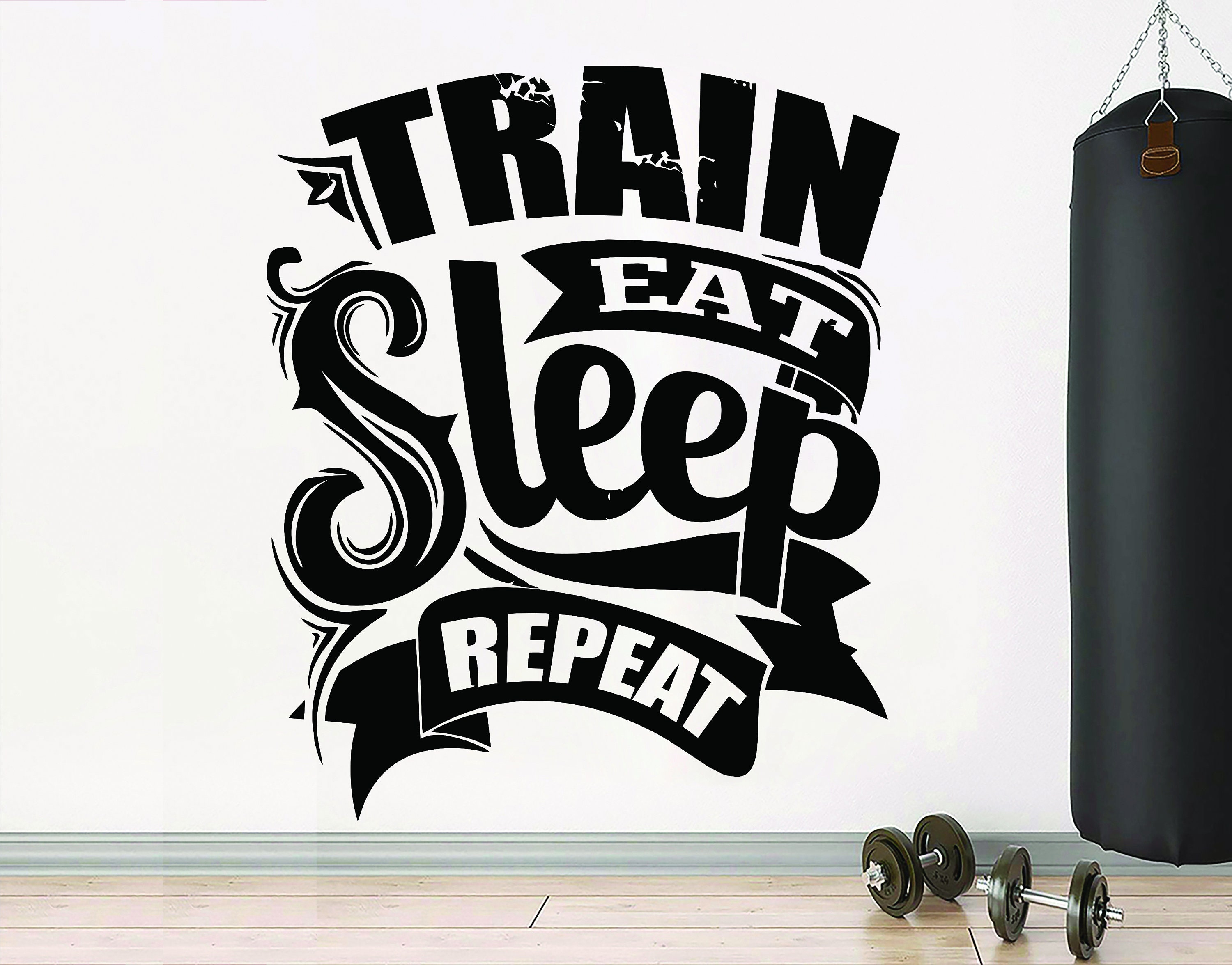 Train Eat Sleep Repeat Wall decal Fitness Decor Art Quotes | Etsy