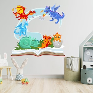 Dragon Books Wall Decals Dragon Kids Wall Decal Books Reading - Etsy